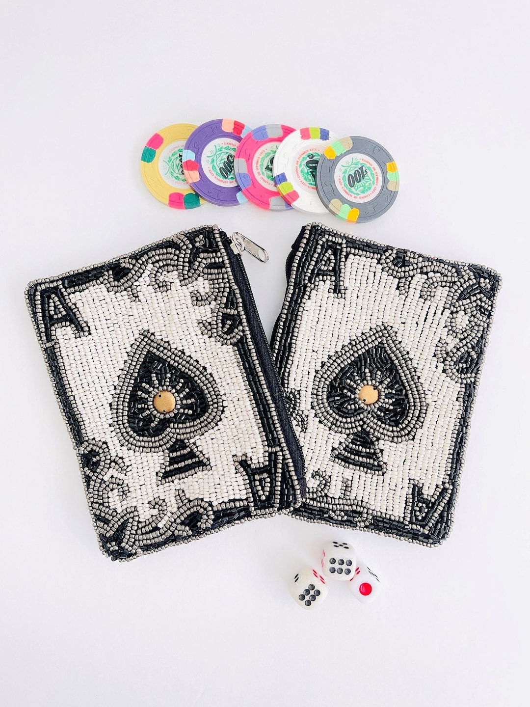 Black ACE Spade Beaded Coin Pouch/beaded Coin Purse/bead Coin Pouch ...