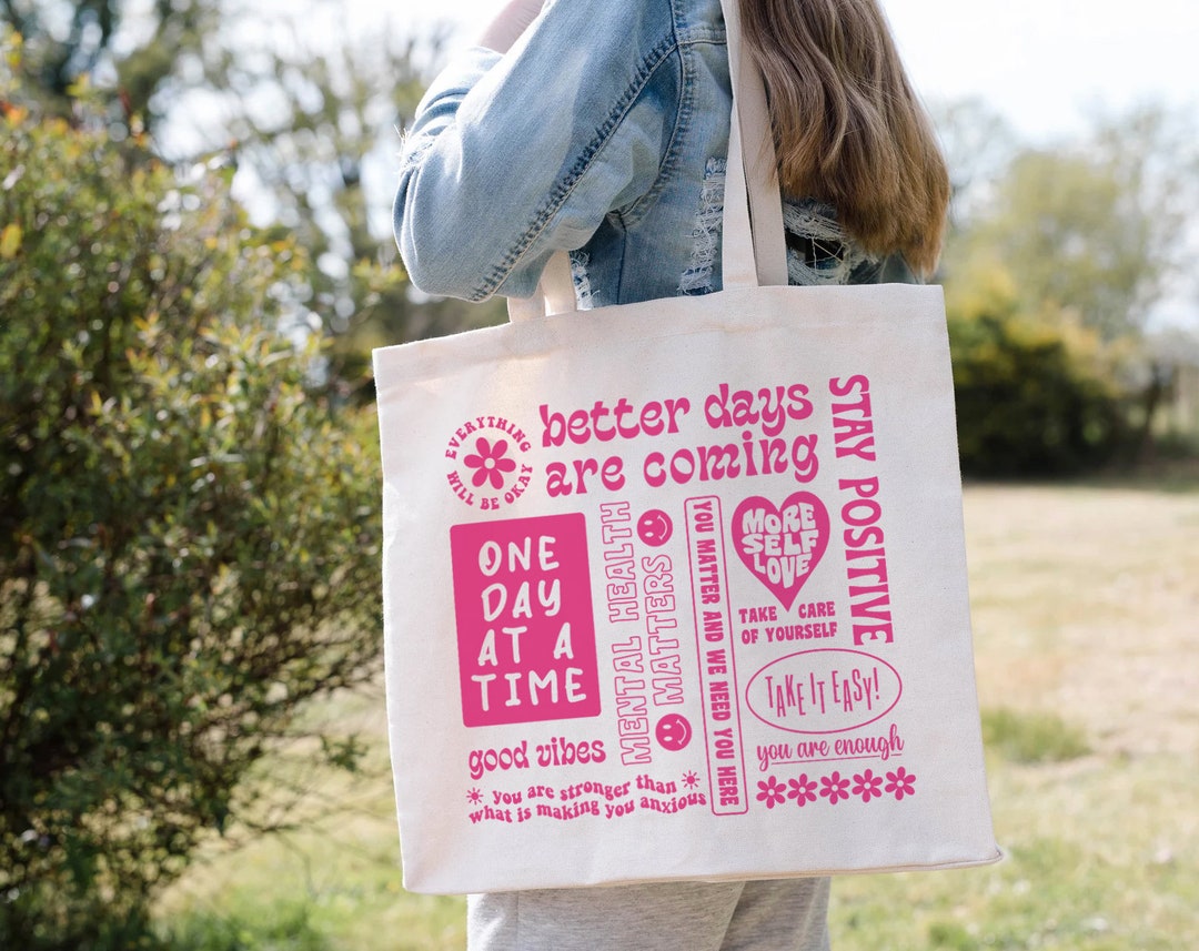 Positive Quotes Aesthetic Tote Bag SVG Mental Health Positivity Tote ...
