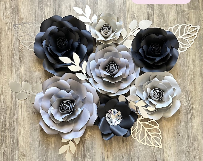 MONOCHROMATIC White and Gray Paper Flowers Set of Paper Flowers and ...