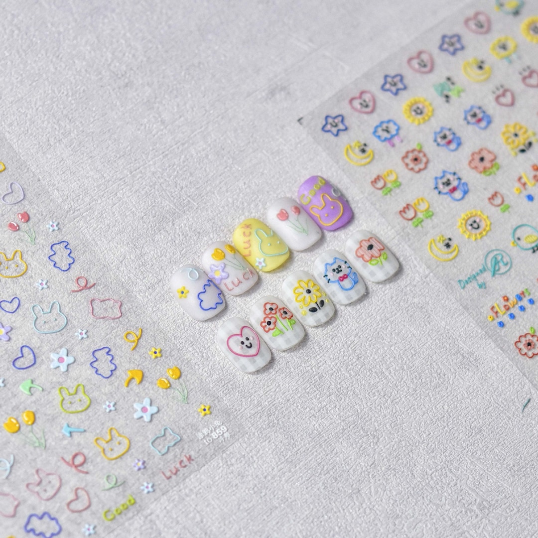 Nail Decals/ Nail Stickers - Doodle Nails/ Doodle Rabbits/ Doodle ...