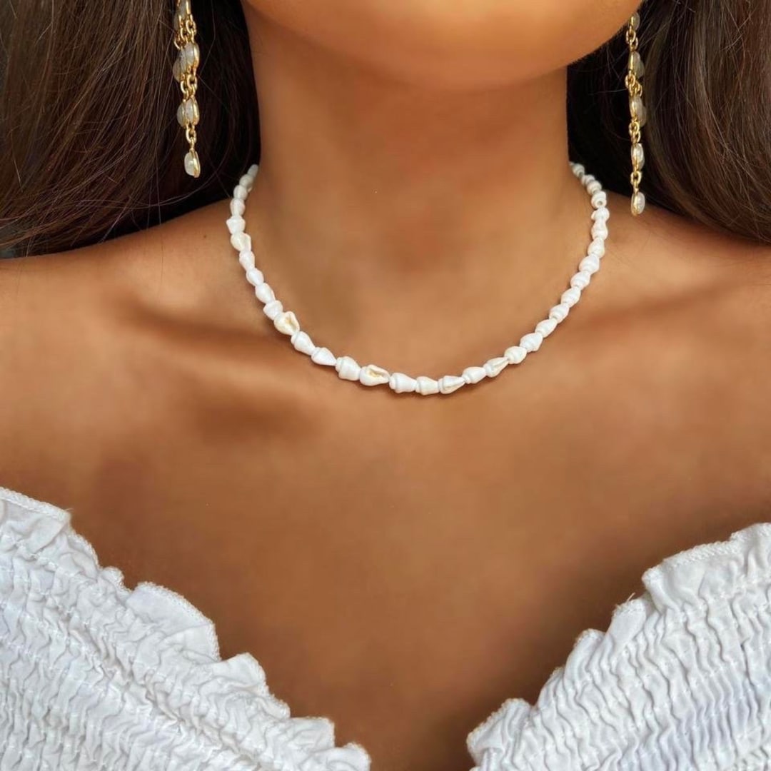 Natural White Conch Shell Necklace With Silver Adjustable Extender ...