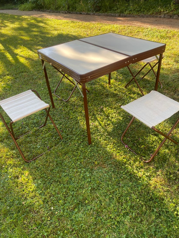 Vintage Retro Metal Folding Picnic Table and 4 Matching Camp - Etsy UK