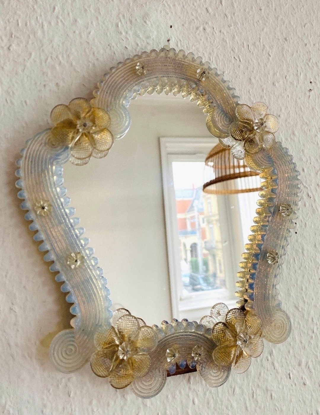 Vintage Venetian Iridescent/blue Color Murano Glass Mirror Handcrafted ...