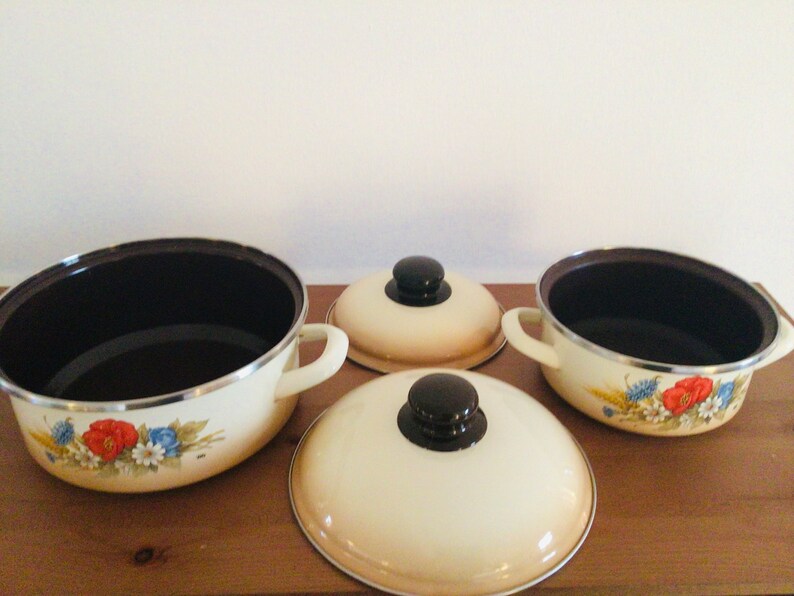 Vintage Enamel Cooking Pots Set 1970s - Etsy
