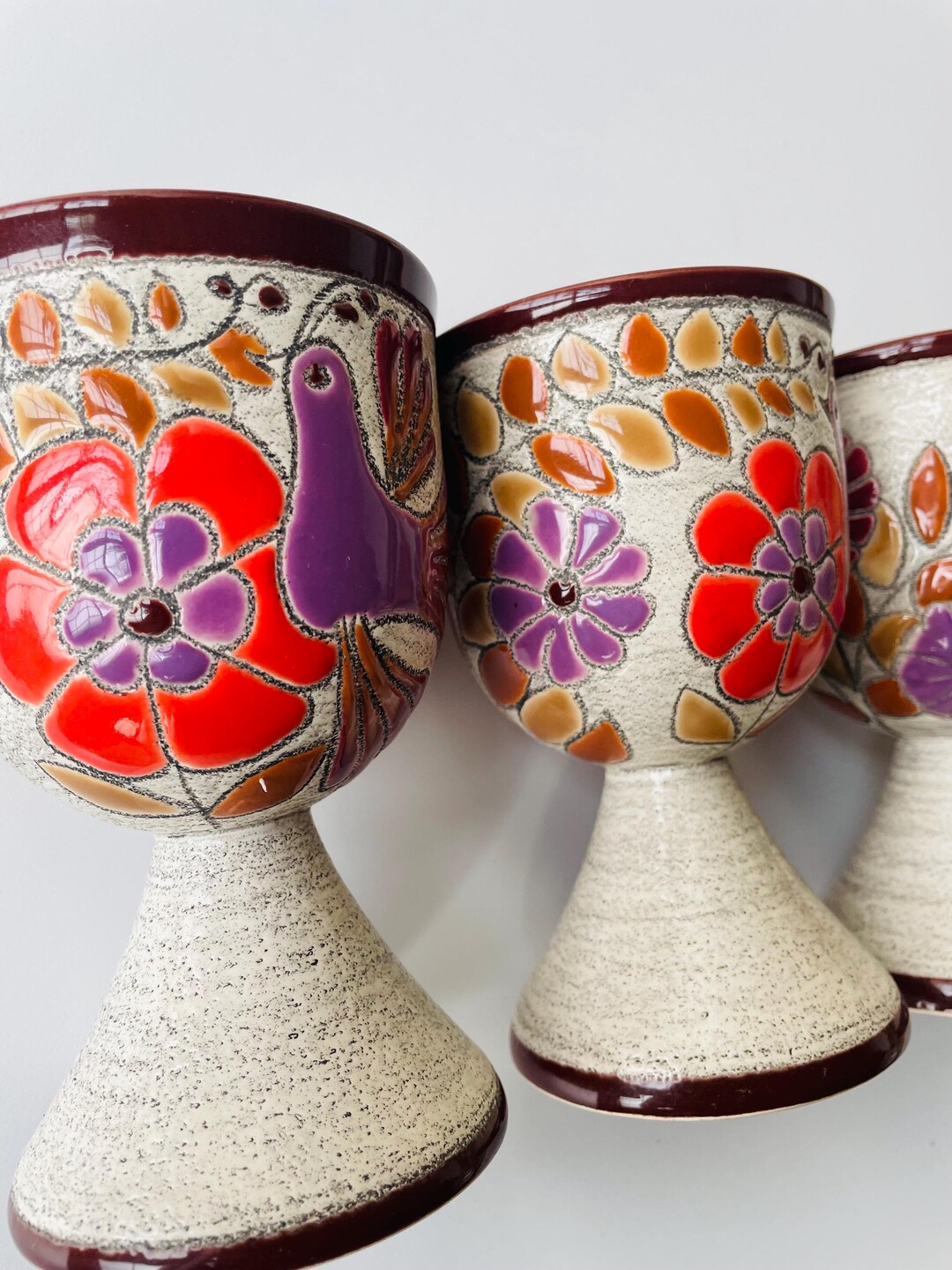 Vintage Eduardo Vega Pottery Wine Cup: Mid-century Bird and Flower ...