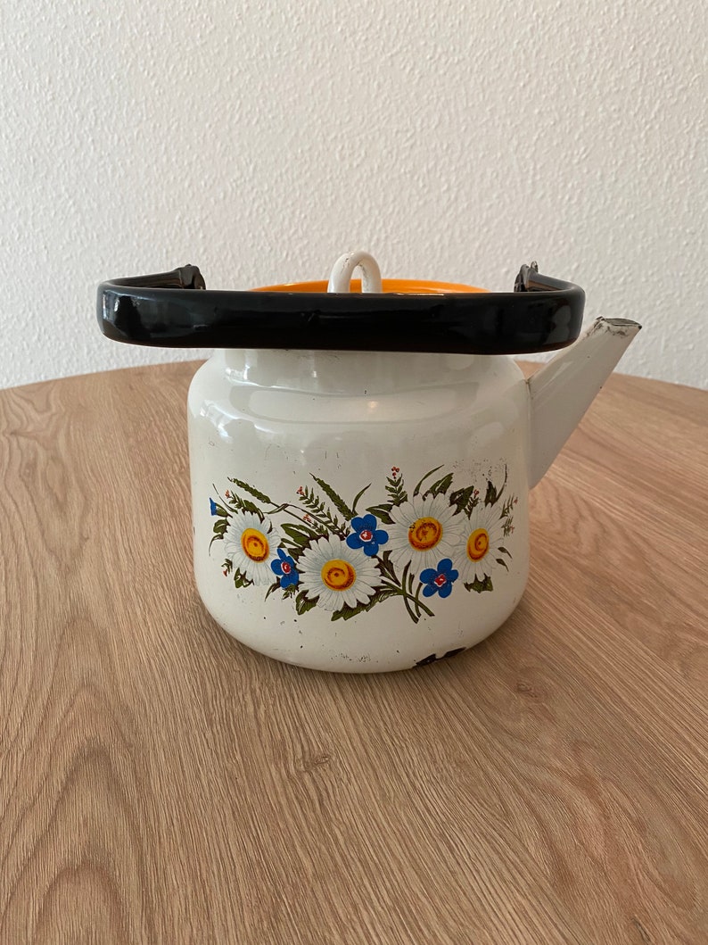 Vintage White Color Enamel Tea Kettle 1970s - Etsy