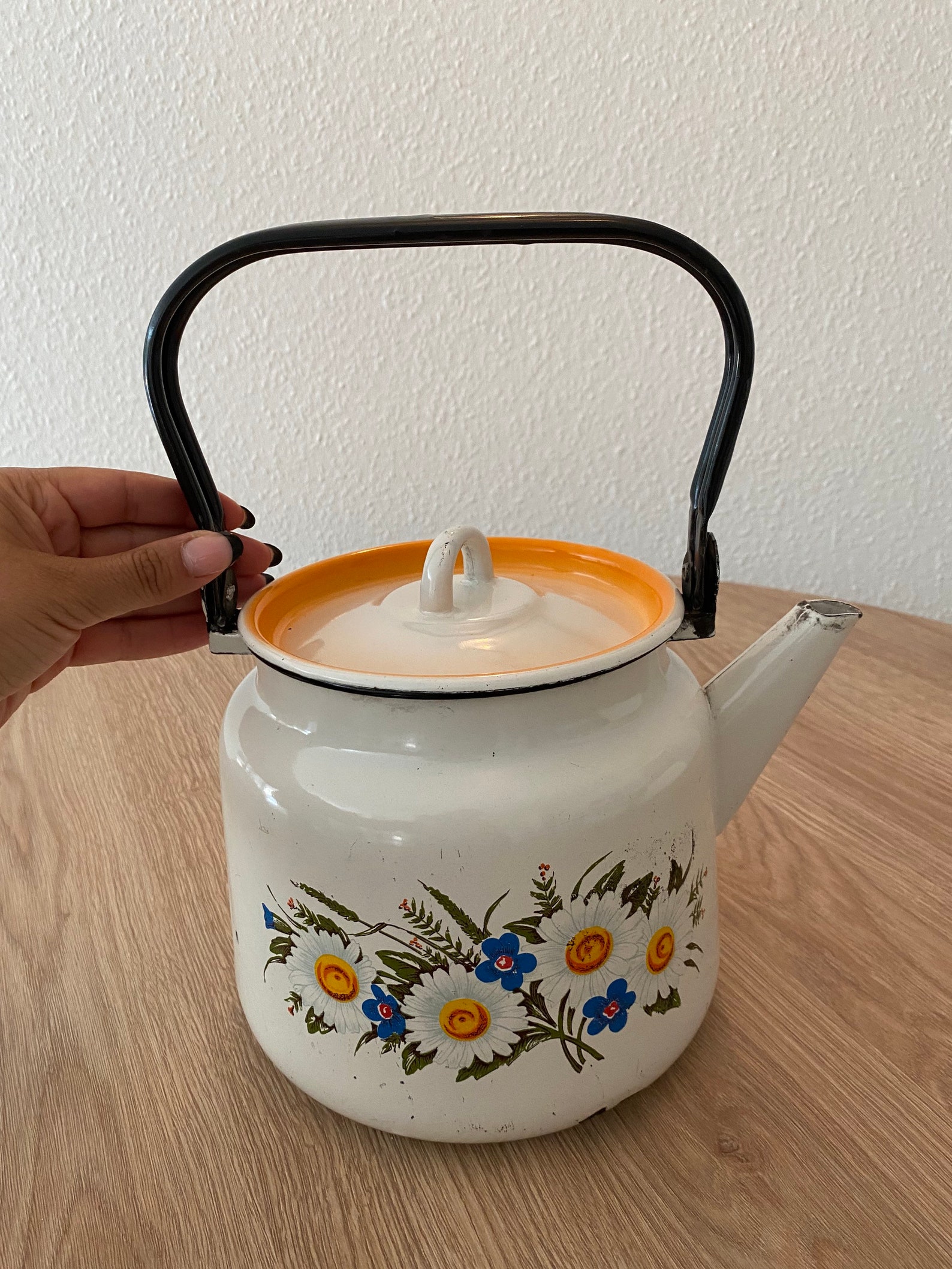 Vintage White Color Enamel Tea Kettle 1970s - Etsy