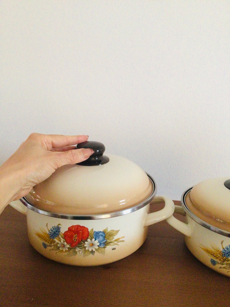 Vintage Enamel Cooking Pots Set 1970s - Etsy