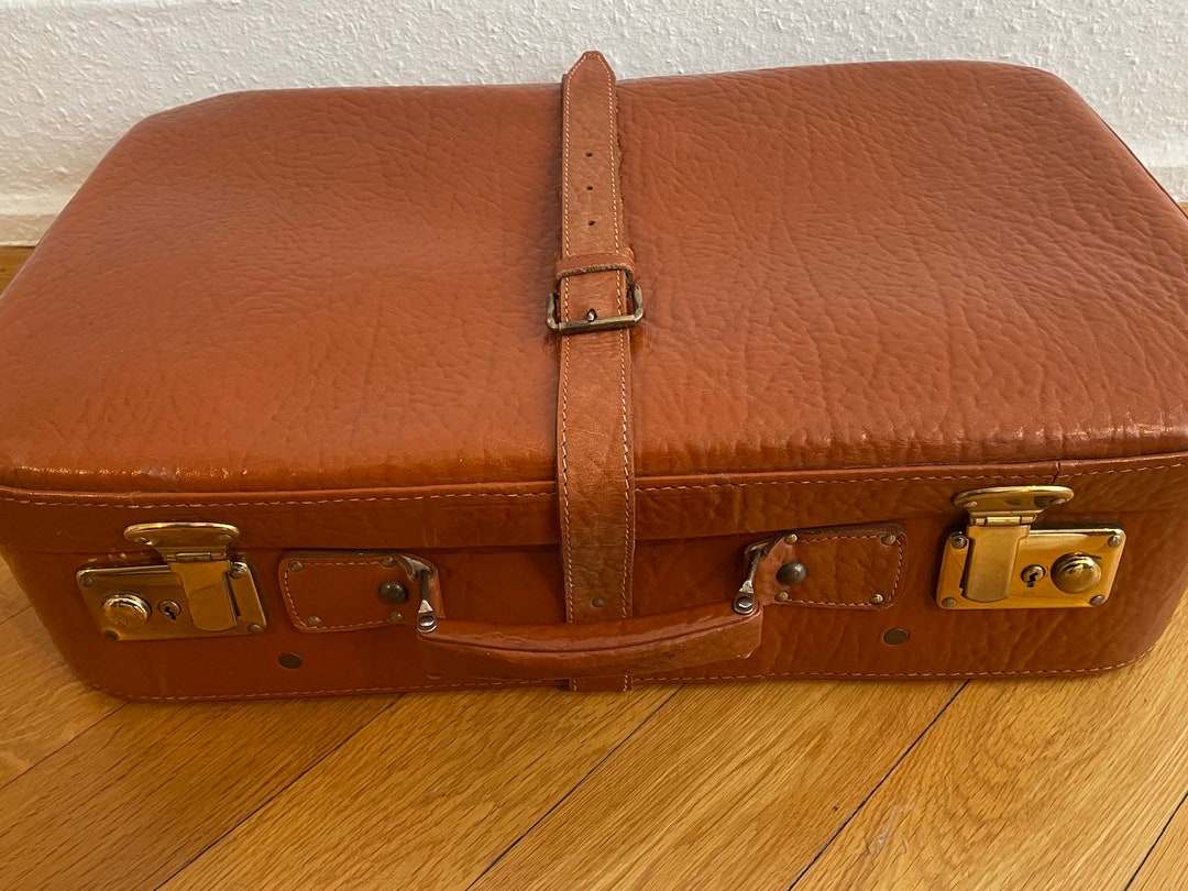 Vintage Cognac Brown Color German Suitcase 1960's - Etsy
