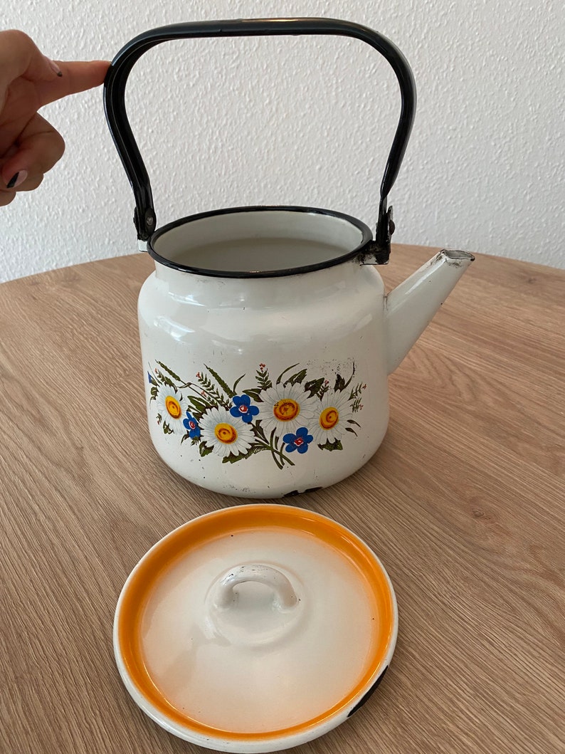 Vintage White Color Enamel Tea Kettle 1970s - Etsy