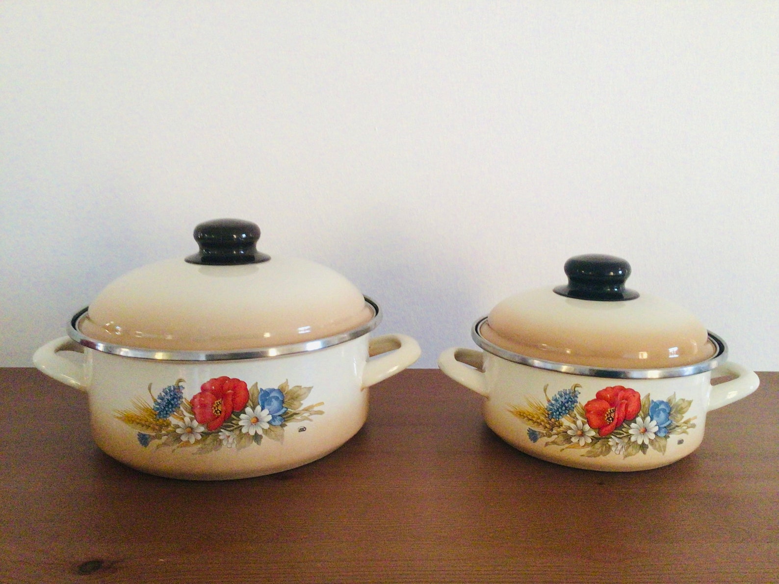 Vintage Enamel Cooking Pots Set 1970s - Etsy