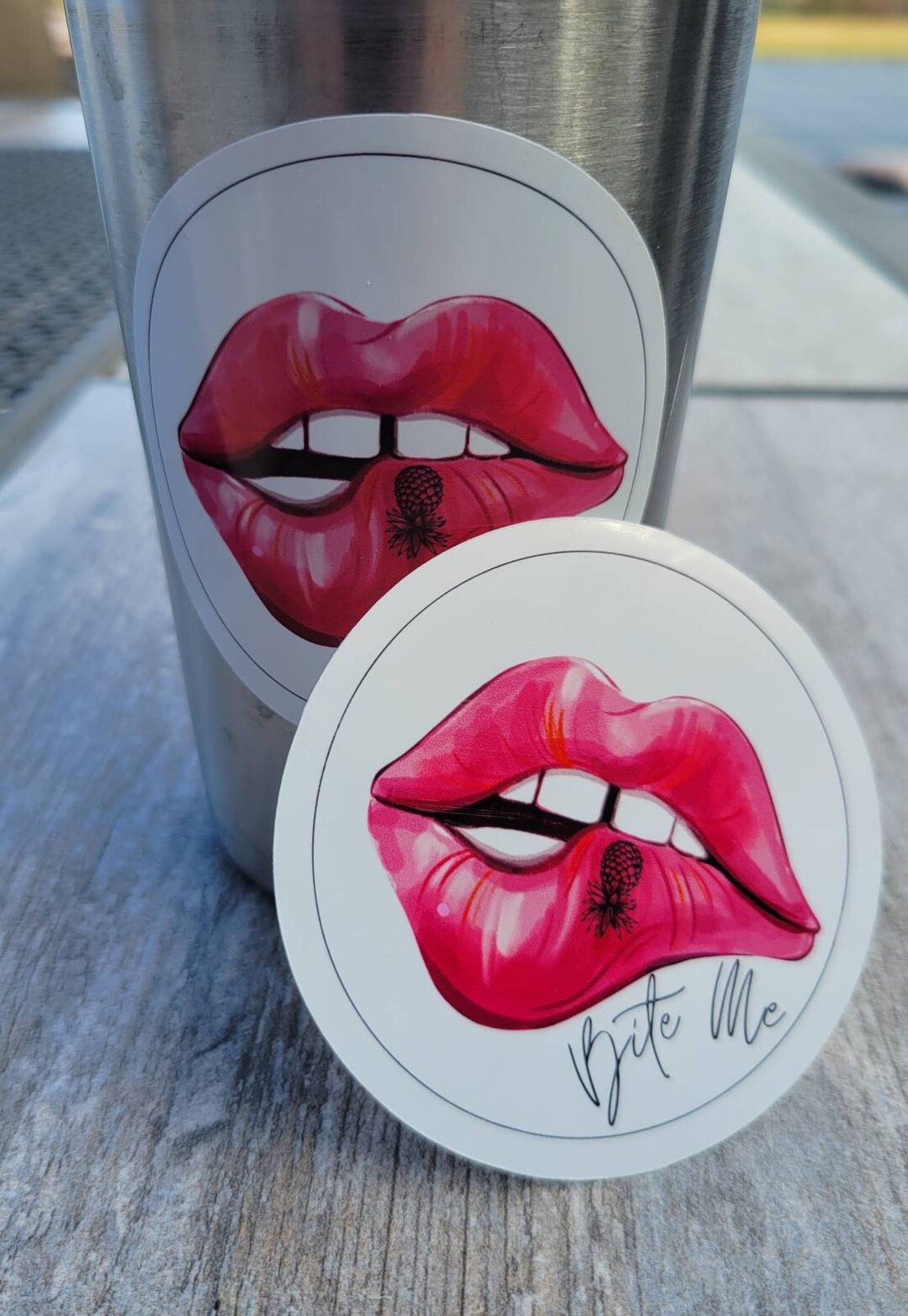 Bite Me Sticker/ Upside Down Pineapple in Hot Pink Lips / Pineapple ...