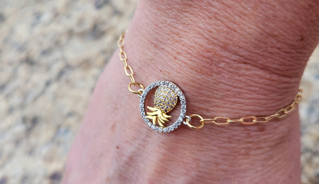 Pineapple Charm Bracelet: Rhinestone Alloy, Gold & Silver - Etsy