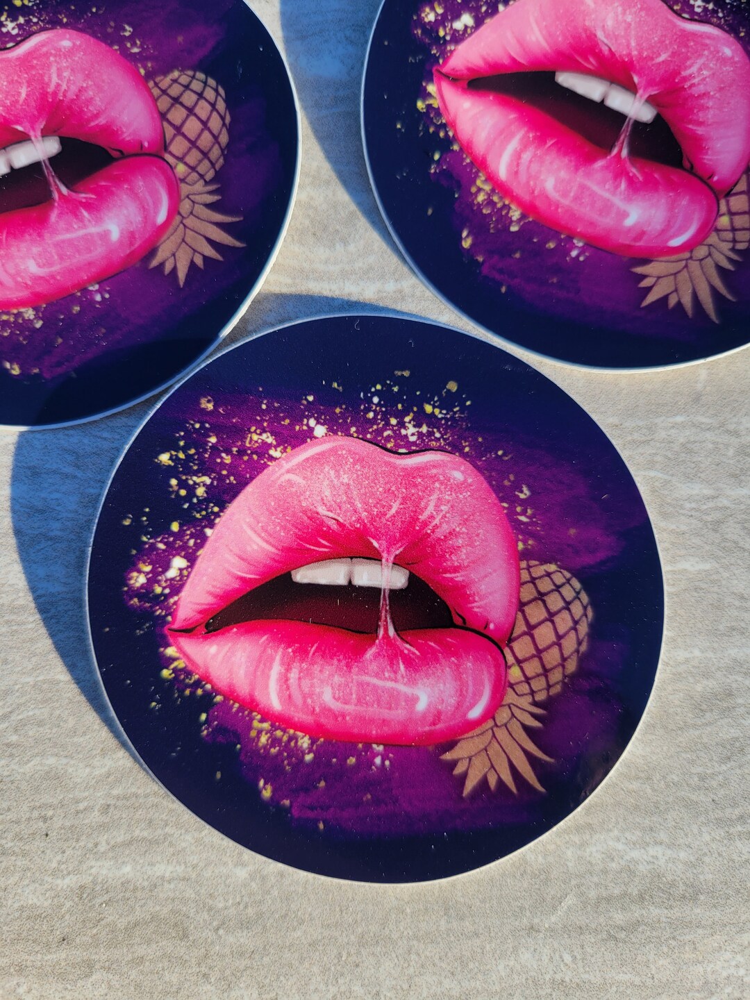 Glossy Pink Lips Sticker: Gold Pineapple Accent - Etsy