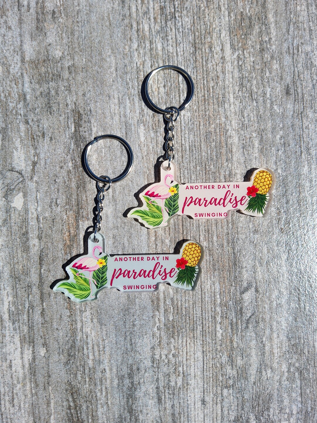 Paradise Swinging Keychain: Upside Down Pineapple & Flamingo Zipper ...