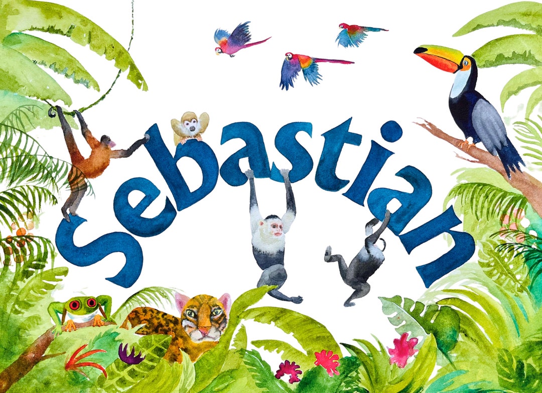 Rainforest-themed Custom Child Name Painting in Watercolor. Unique Art ...
