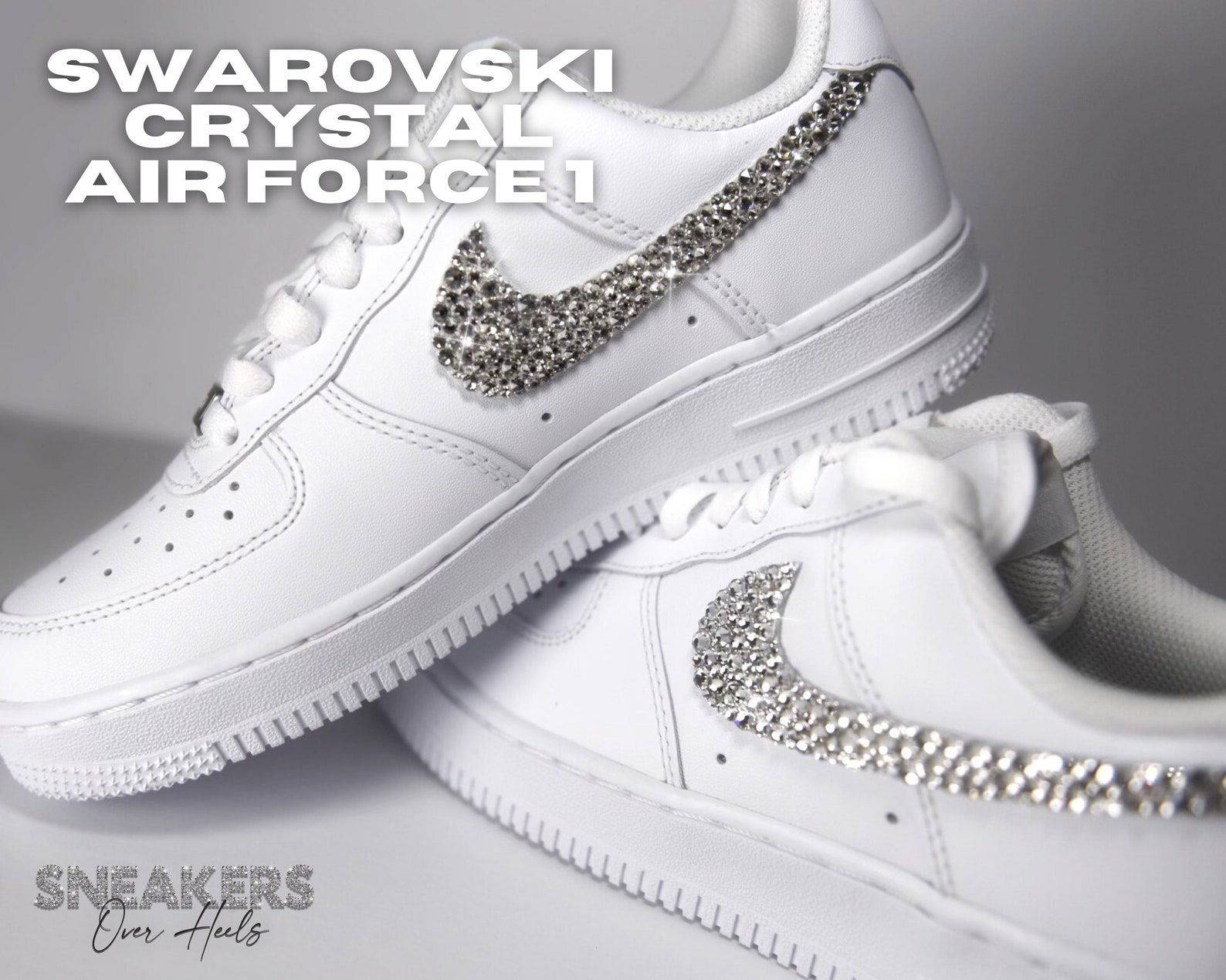 Nike Air Force 1 With Rhinestone Swoosh Logo Custom AF1 With Swarovski ...