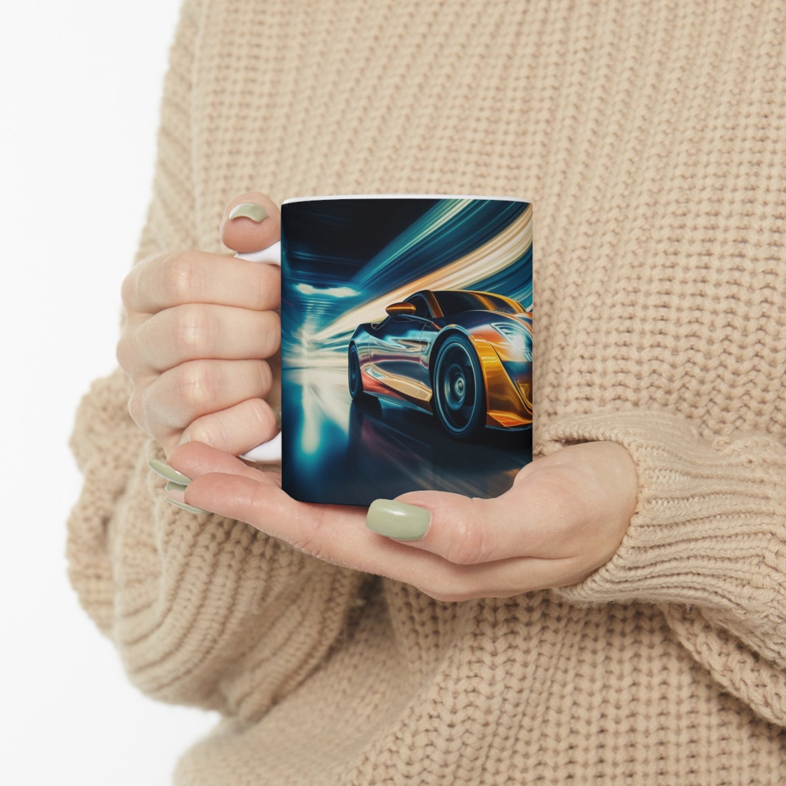 Sports Car Themed Coffee Cup, Race Car Patterned Tea Cup, Light-speed ...