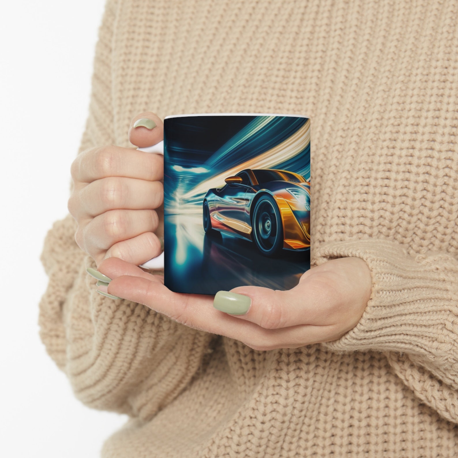 Sports Car Themed Coffee Cup, Race Car Patterned Tea Cup, Light-speed ...