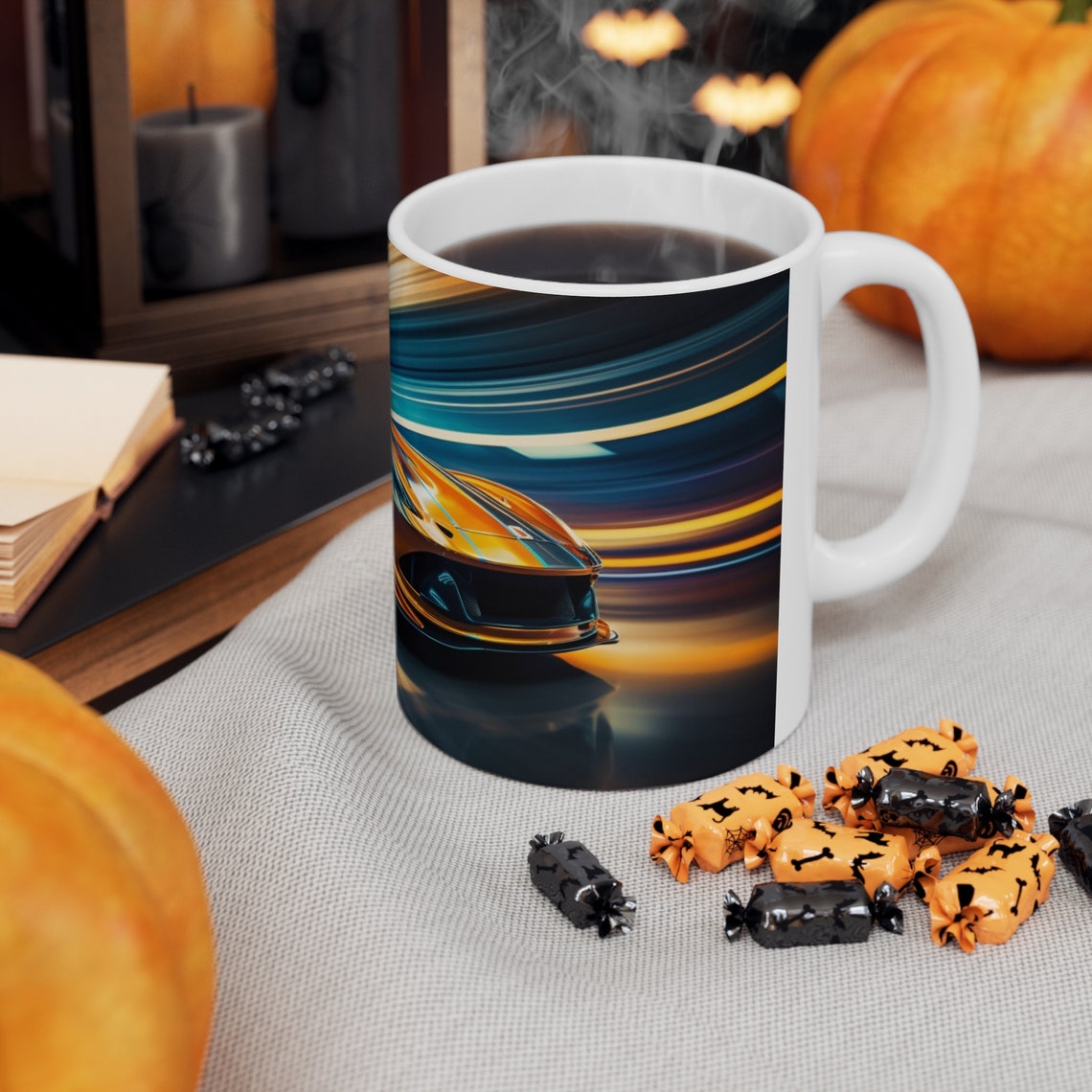 Sports Car Themed Coffee Cup, Race Car Patterned Tea Cup, Light-speed ...