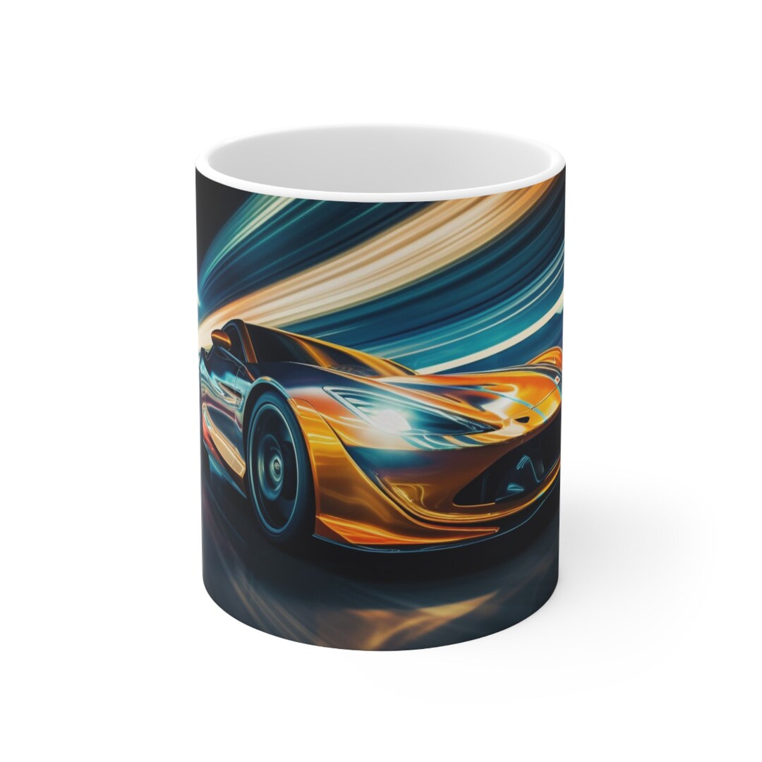Sports Car Themed Coffee Cup, Race Car Patterned Tea Cup, Light-speed ...