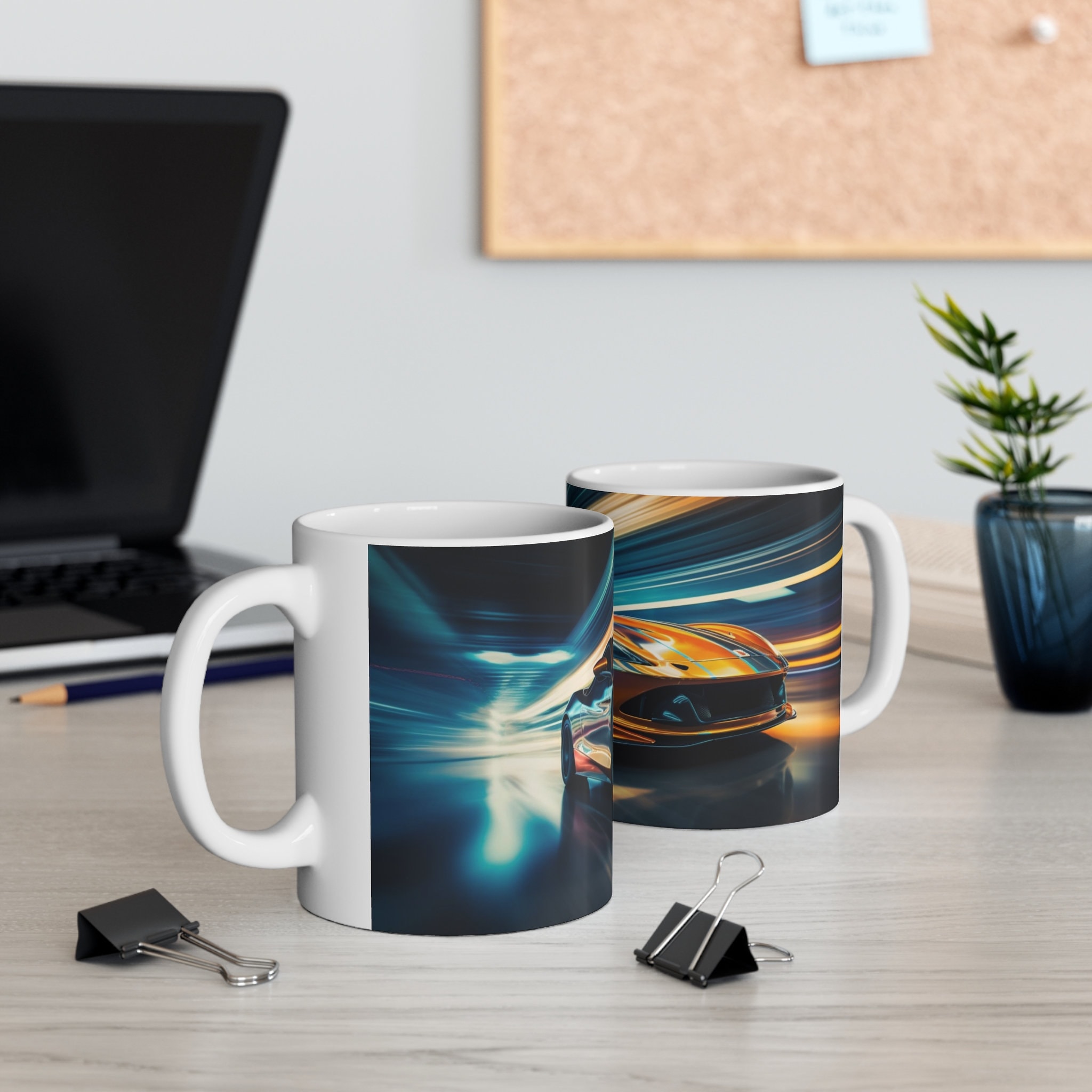 Sports Car Themed Coffee Cup, Race Car Patterned Tea Cup, Light-speed ...