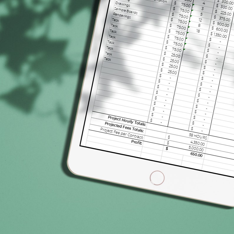 Project Time Sheets Template for Interior Designers - Etsy