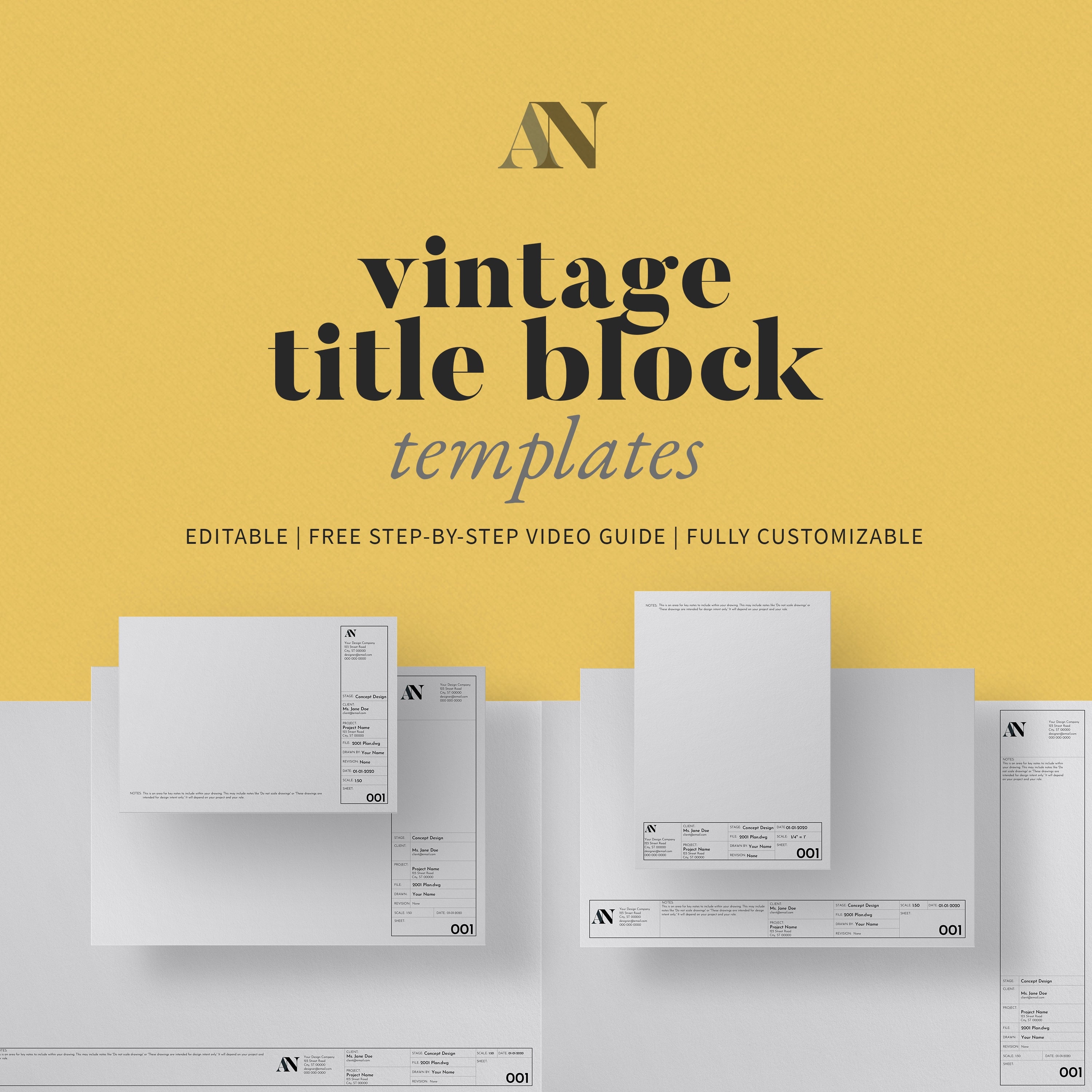 Vintage Interior Design Title Block Templates - A2 / A3 / A4 + 8.5x11 ...