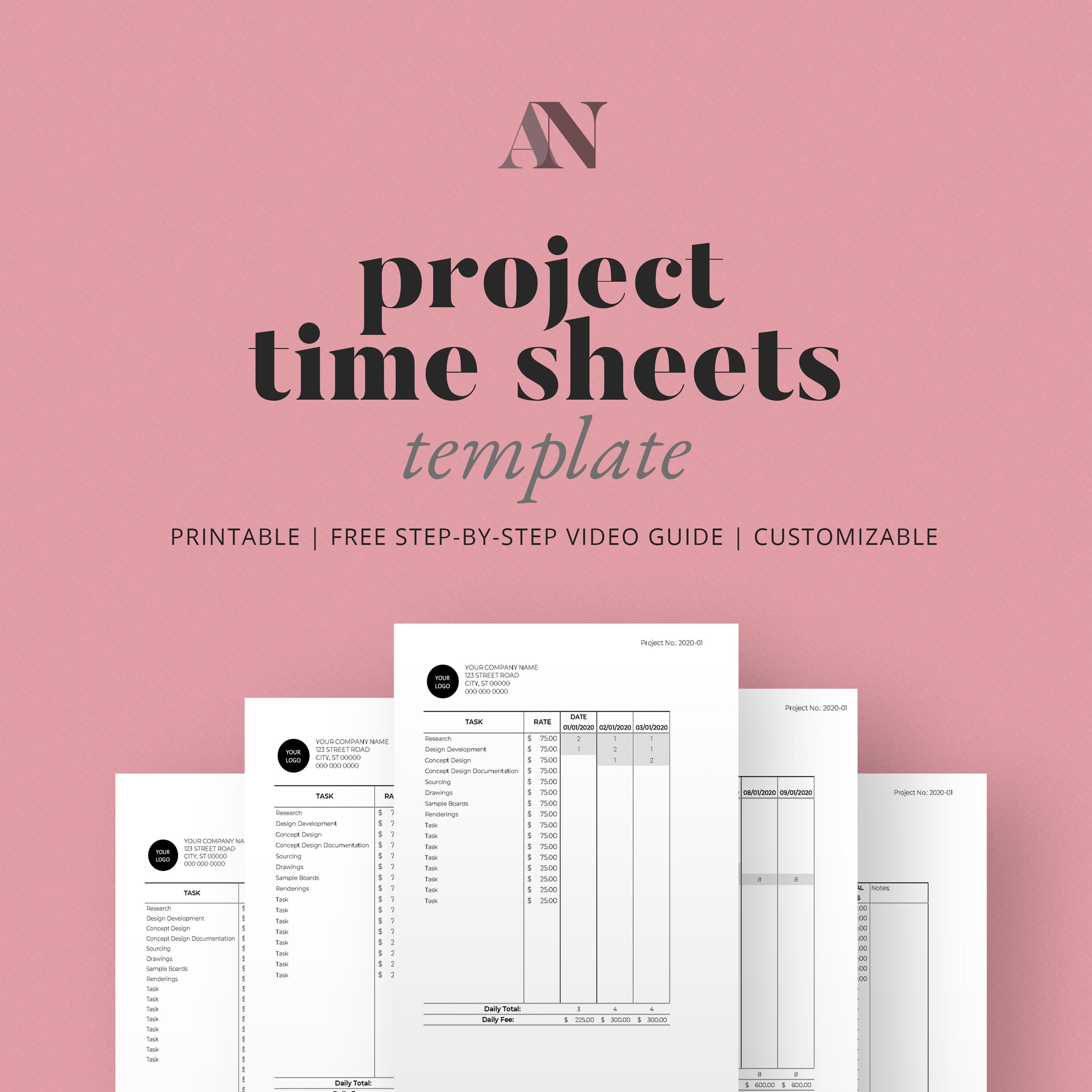 Project Time Sheets Template for Interior Designers - Etsy UK