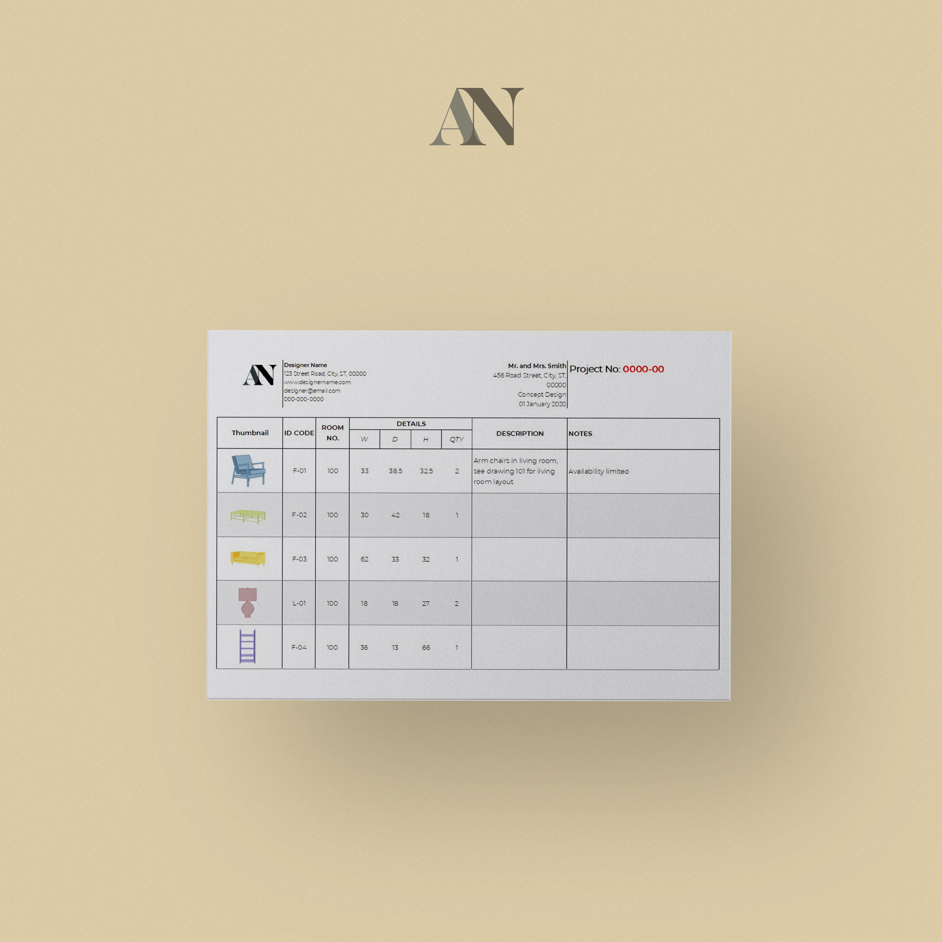 FF&E and Finishes Schedules | Spreadsheets Template - Etsy