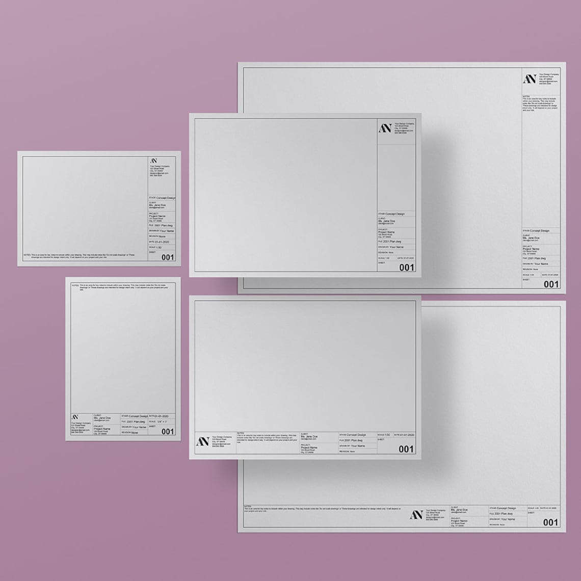 Simple Interior Design Title Block Templates - A2 / A3 / A4 + 8.5x11 ...