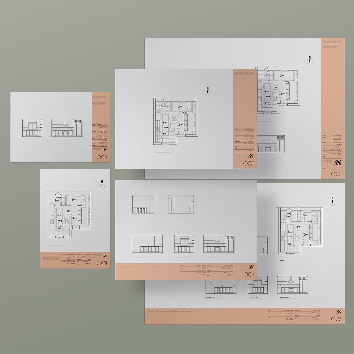 Graphic Interior Design Title Block Templates - A2 / A3 / A4 + 8.5x11 ...