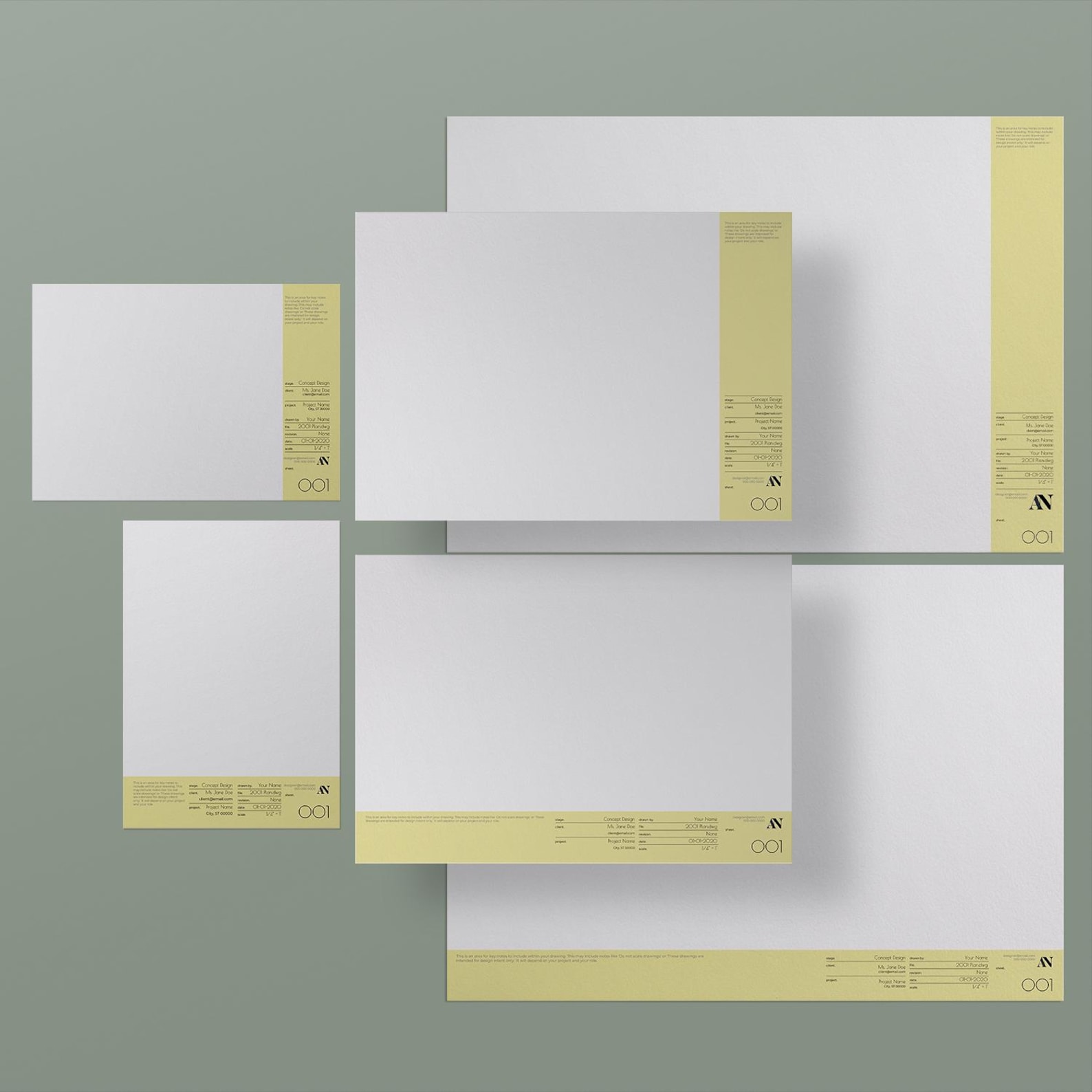 Graphic Interior Design Title Block Templates - A2 / A3 / A4 + 8.5x11 ...