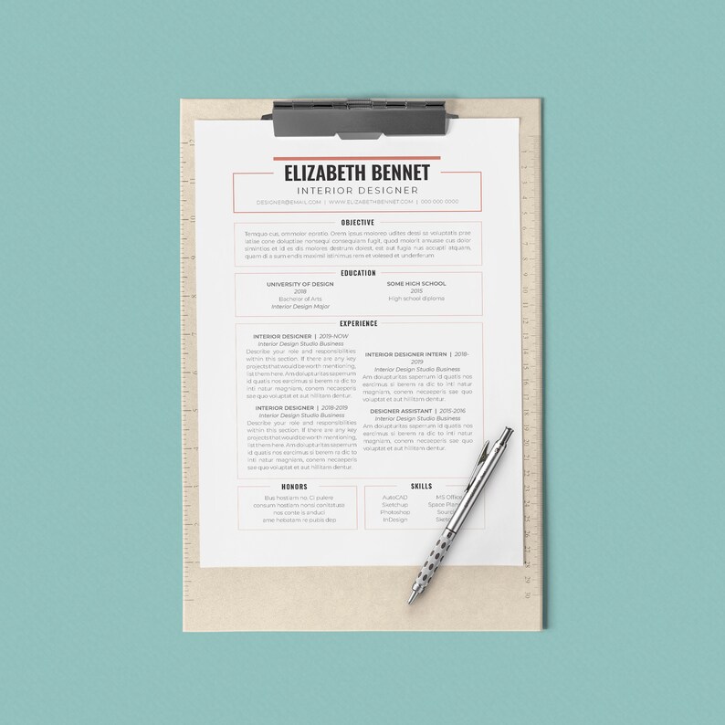 Elizabeth Bennet Cv/resume Letterhead Templates indesign ONLY A4 and US ...