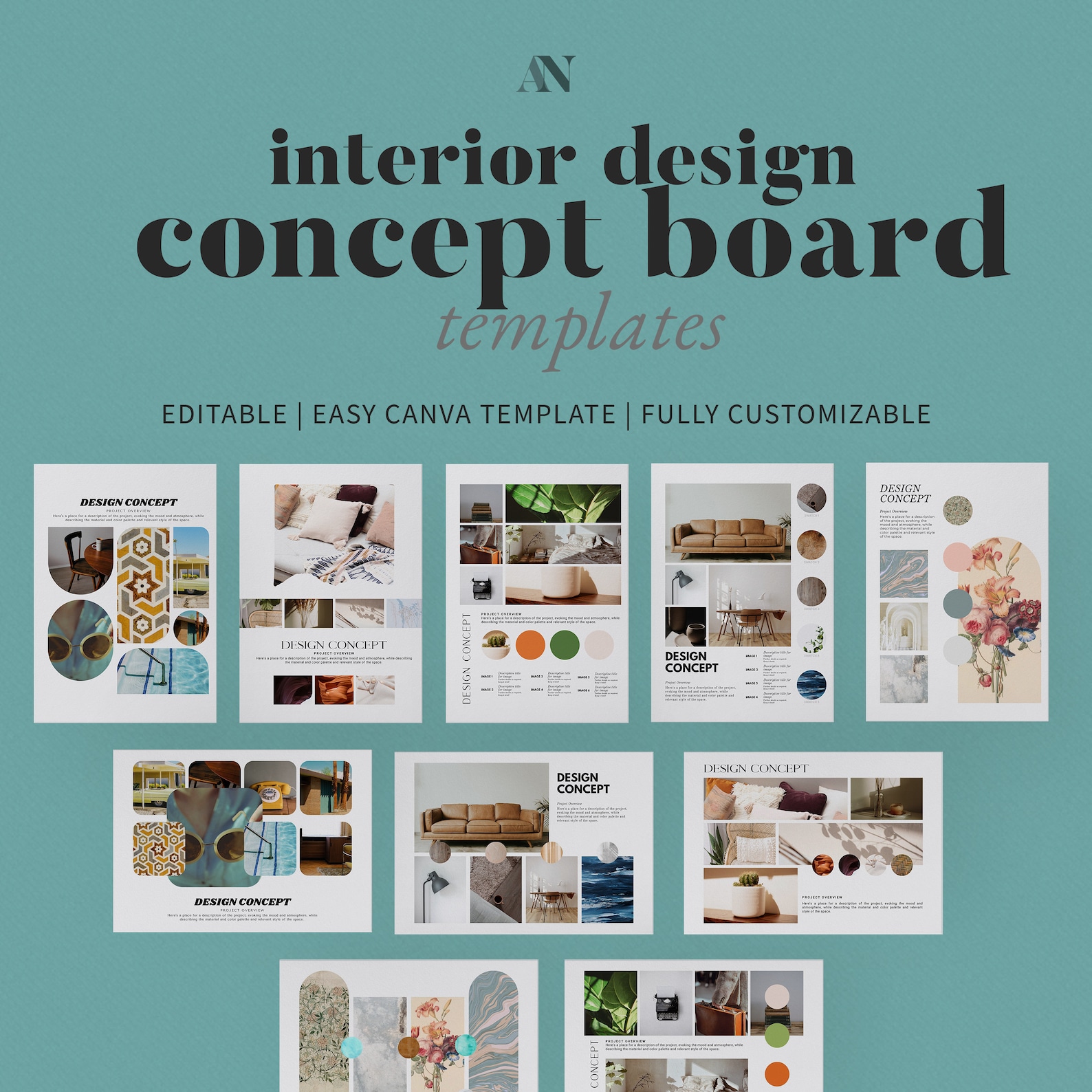 Interior Design Concept Board Templates - Canva Template - Etsy