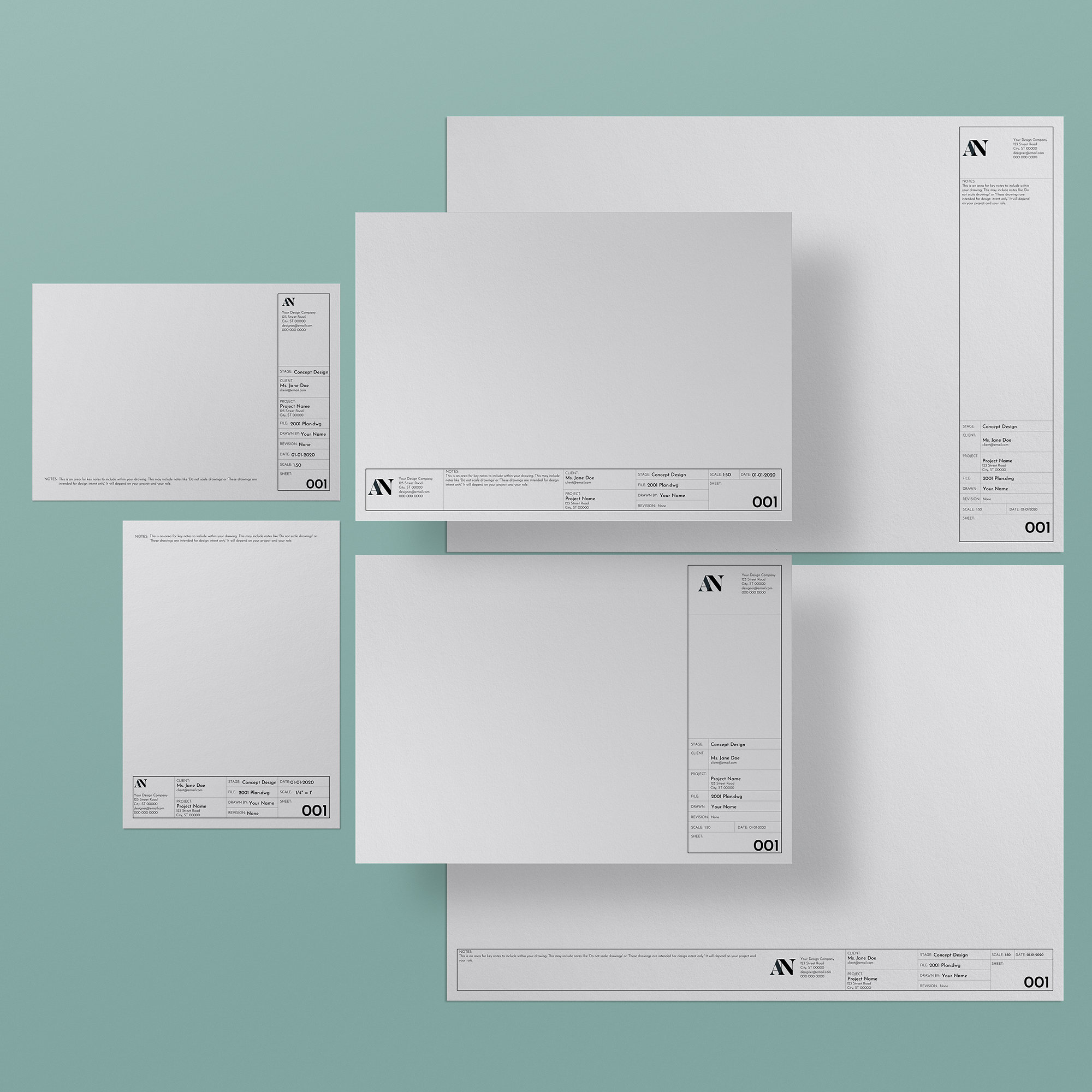 Vintage Interior Design Title Block Templates - A2 / A3 / A4 + 8.5x11 ...