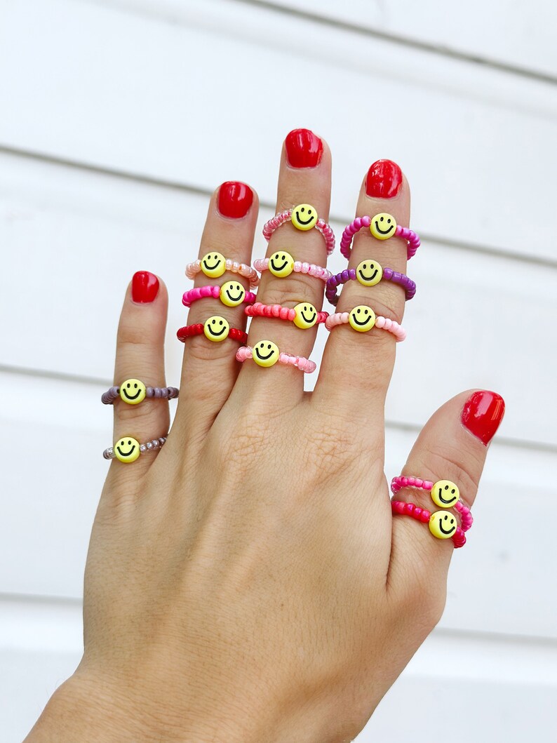 Smiley Beaded Rings - Etsy