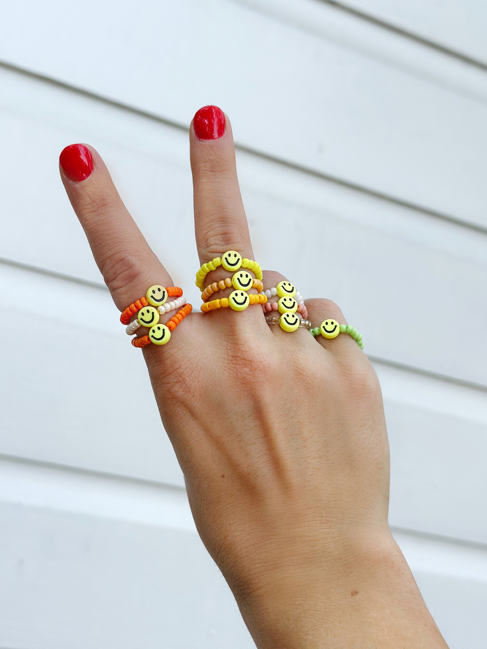Smiley Beaded Rings - Etsy