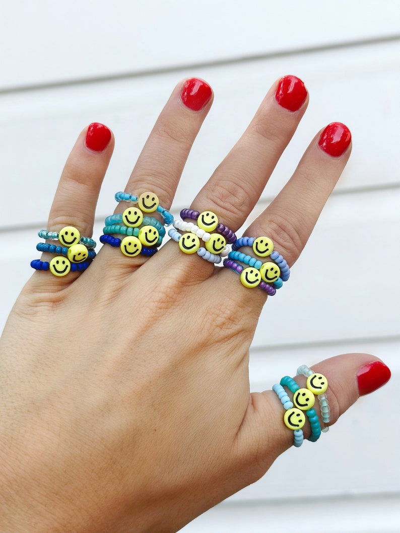 Smiley Beaded Rings - Etsy