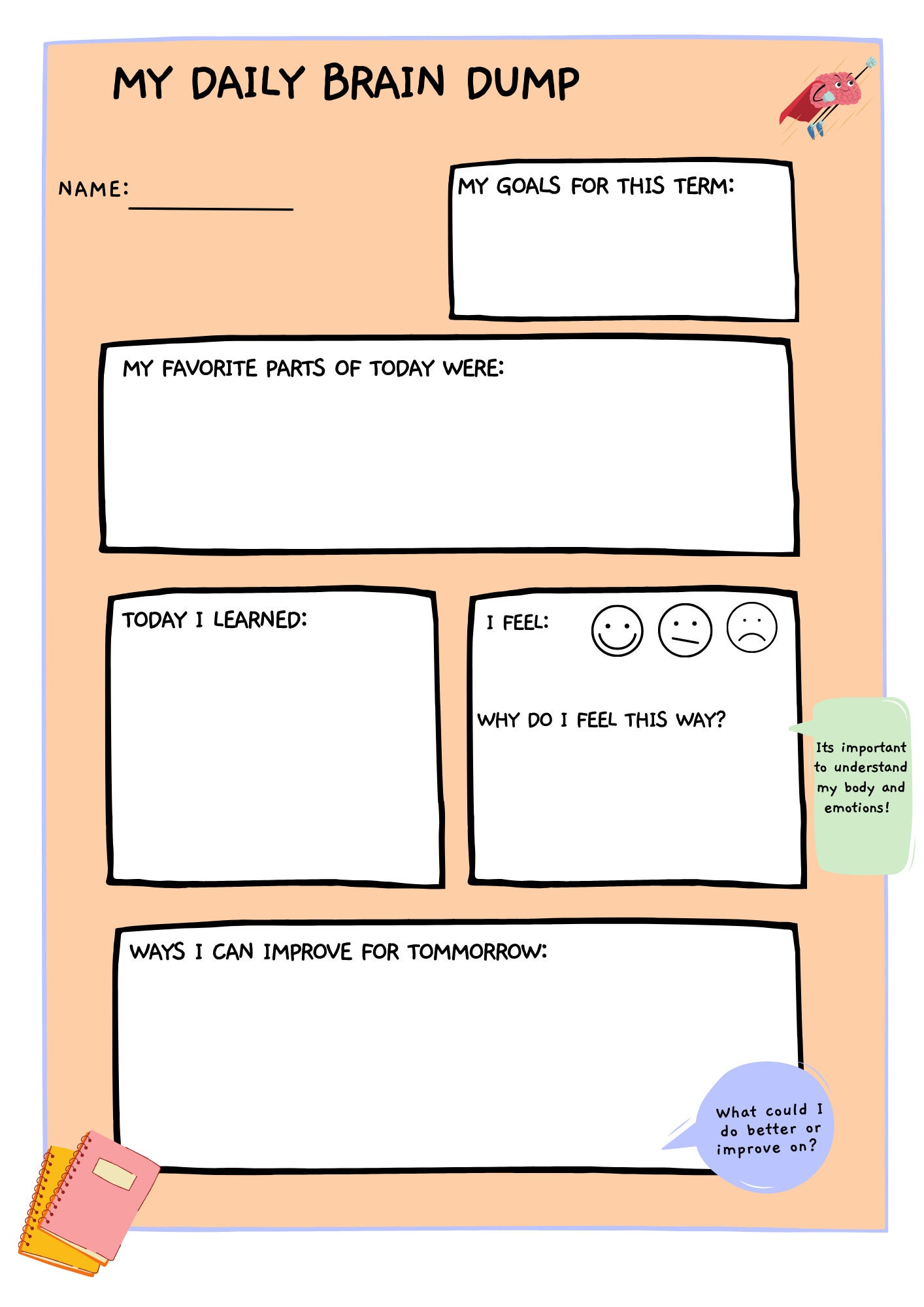 Kids Gratitude Journal | Student Daily Brain Dump and Reflection ...