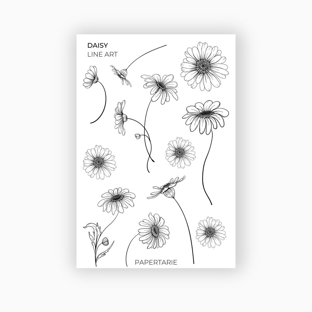 Line Art Stickers | Daisy | Transparent Matte | Standard Size | Planner ...