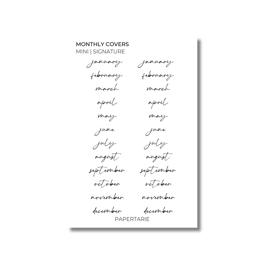 Monthly Text Stickers Custom Transparent Matte Standard Size Options - Etsy