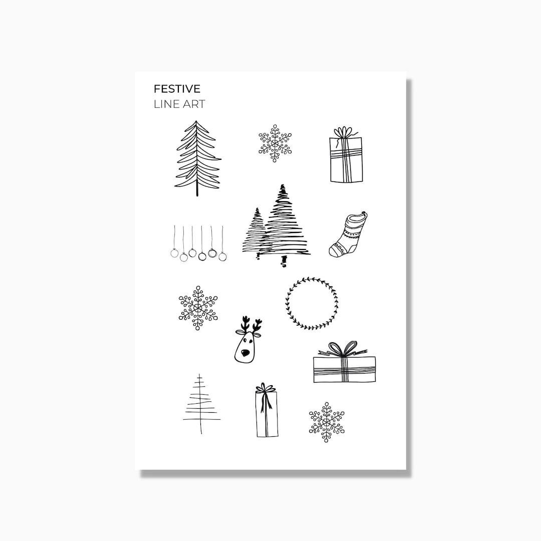 Festive Line Art Stickers Transparent Matte Standard Size Planner ...