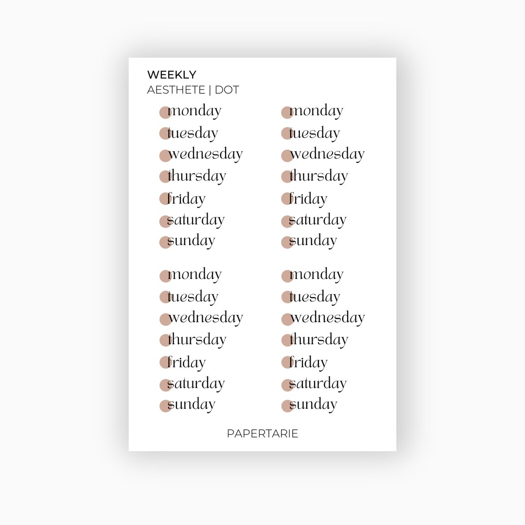 Glossy Dot Weekly Stickers | Custom | Typographic | Four Fonts ...