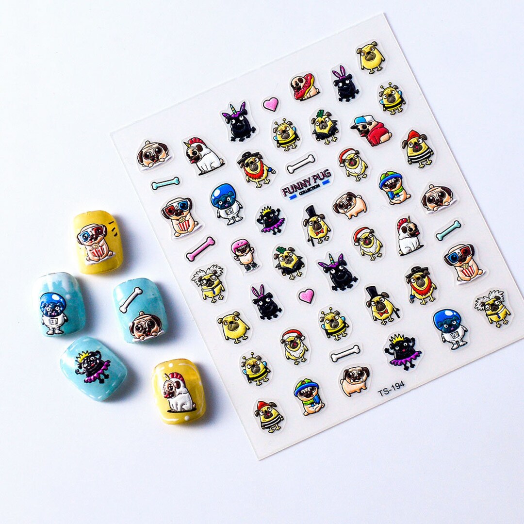 3D Funny Pug Dog Nail Stickers - Santa Pug and Uni-pug-corn - Free ...