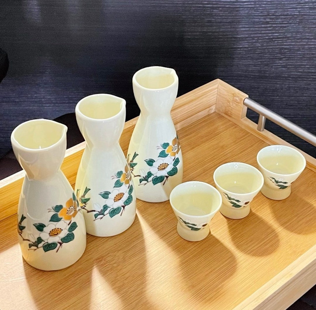 Vintage Japanese Porcelain Sake Set: Floral Glaze, Collectible - Etsy