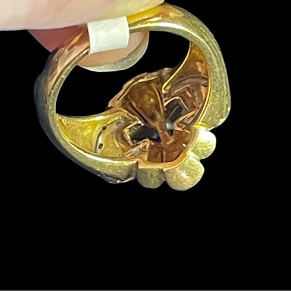 RARE 18k Art Deco Solid Gold Tank Ring with Diamonds - Gem