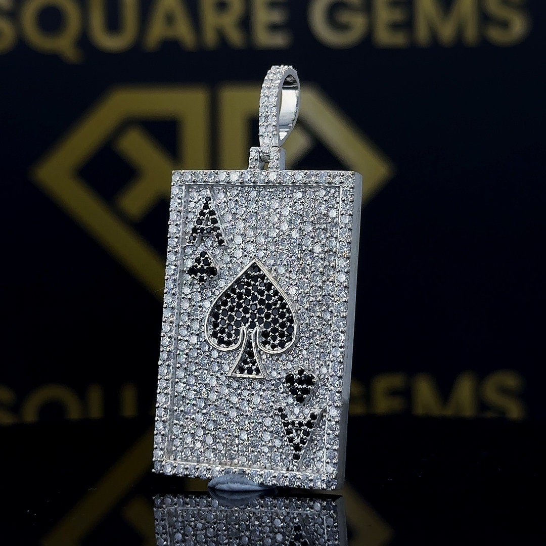 Custom Iced Out Ace of Spades Poker Card Pendant Solid 925 Sterling ...