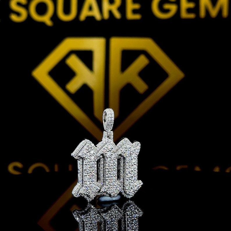 Moissanite Initial 'M' Medallion: 925 Sterling Silver Personalized ...