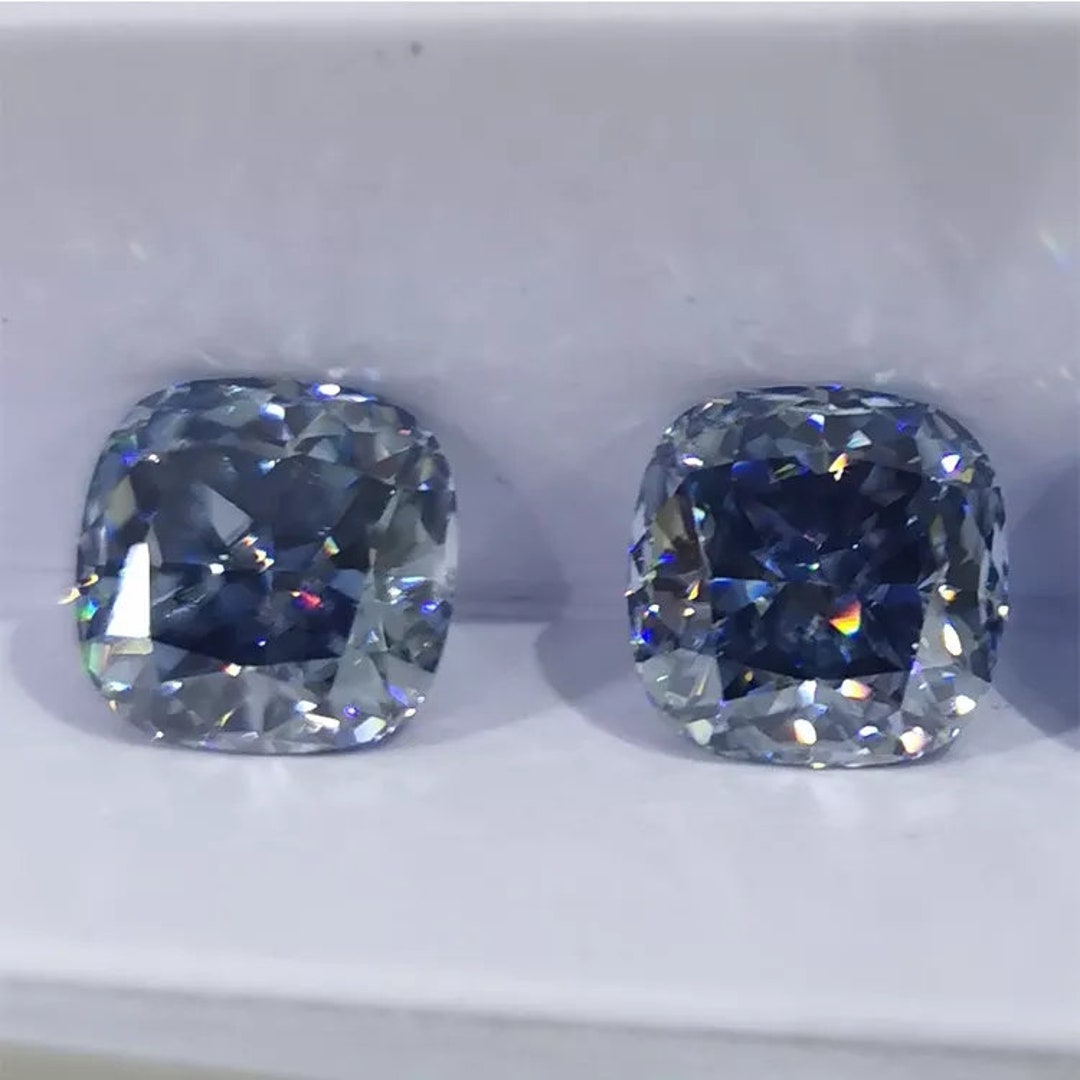 Ocean Blue Cushion Cut Moissanite: VVS Loose Gemstone - Etsy